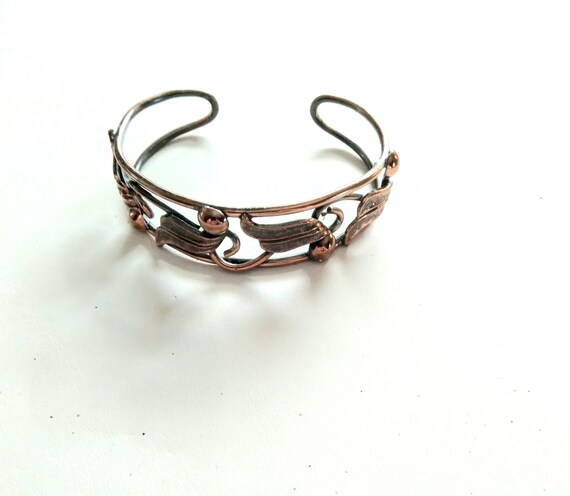 Bell Copper Bracelet, Vintage Copper Leaf Bracelet, C… - Gem