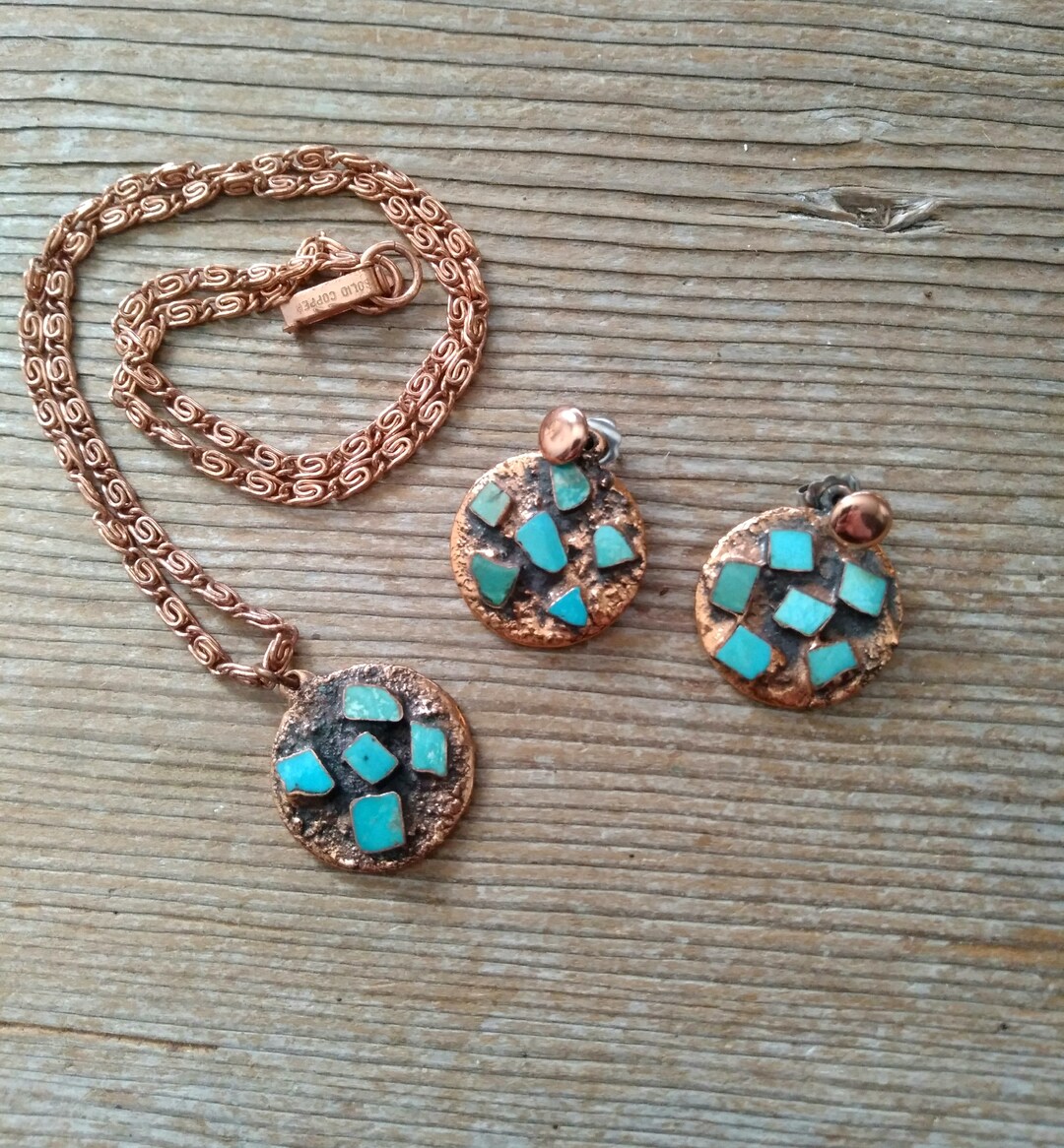 Vintage BELL Trading Post Solid Copper Turquoise Chunk Earrings and ...