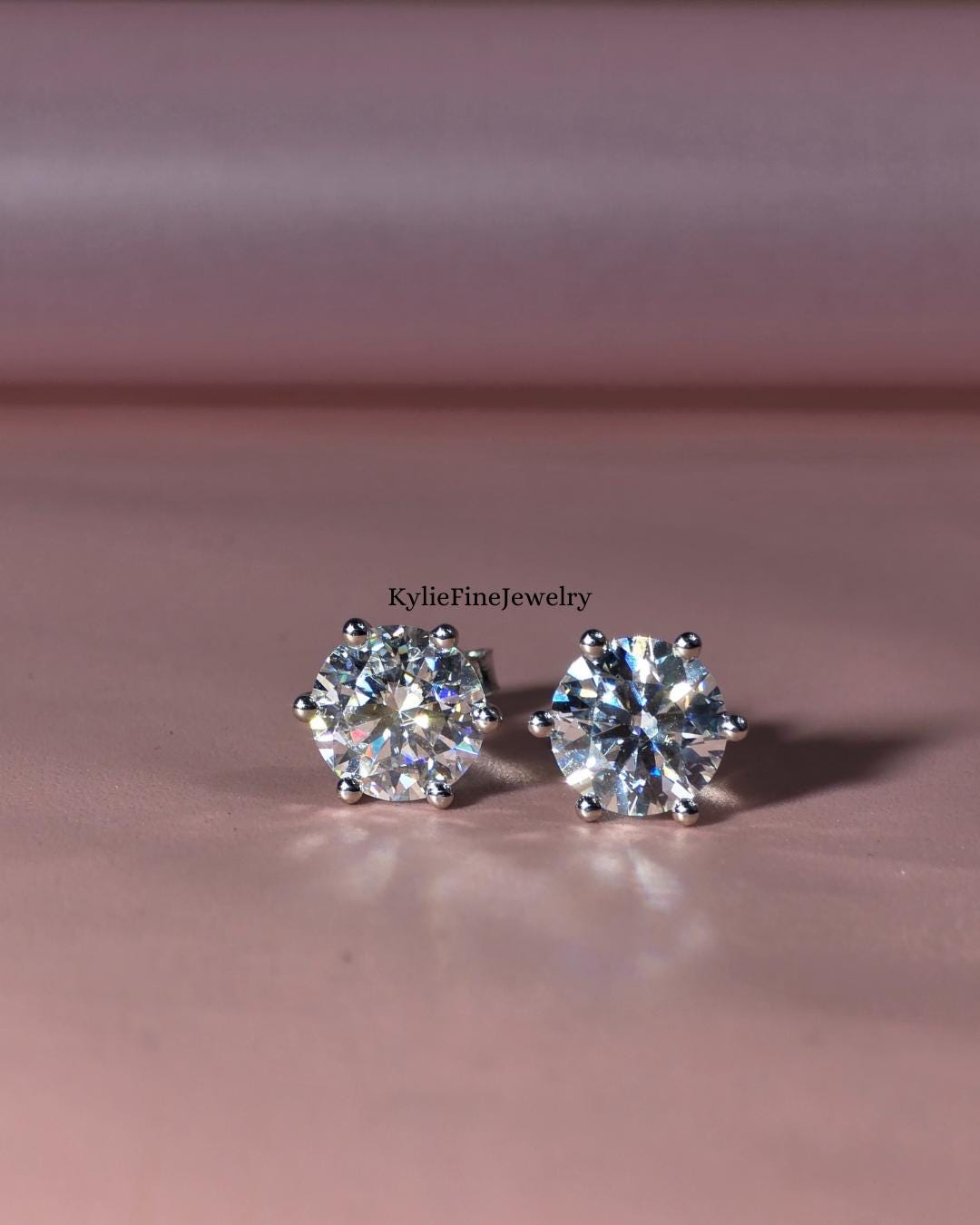 Round Brilliant Cut Earrings Colorless Lab Grown Diamond Stud Earrings ...