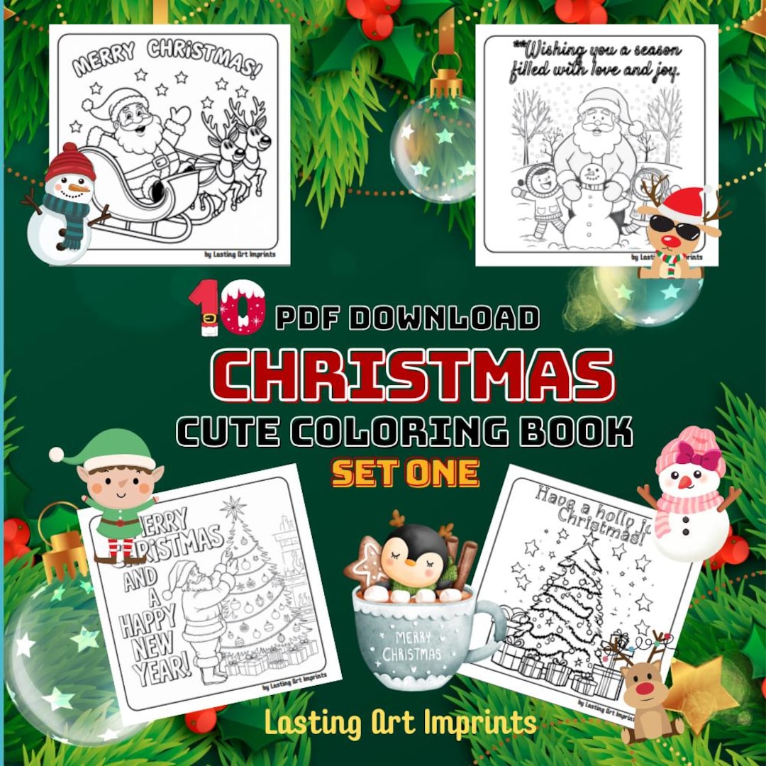 Cute Christmas Coloring Book, SET ONE 10 Christmas Digital Coloring ...