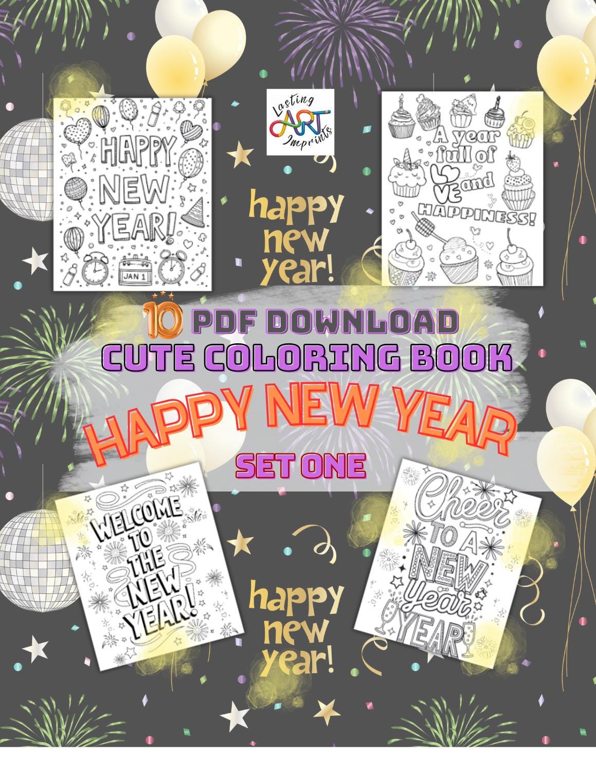 Cute Printable New Year Coloring Book, Instant Digital Download PDF ...