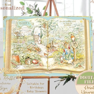 Personalized Peter Rabbit Book Welcome Sign, Peter Rabbit 1st Birthday ...