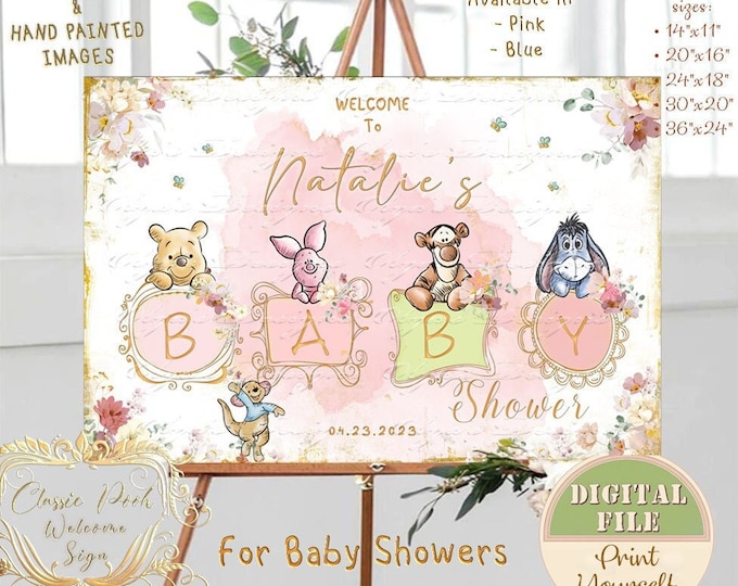 Classic Winnie the Pooh Baby Shower Welcome Sign, Winnie the Pooh Baby ...