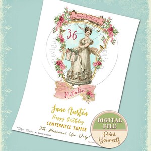 Personalized Jane Austen Cake Topper, Tea Party, Bridal Shower Party ...