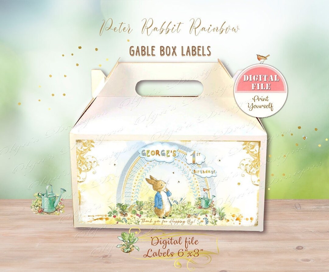 Classic Peter Rabbit Gable Box Labels, Peter Rabbit Rainbow Birthday ...