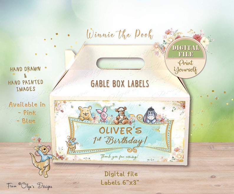 Classic Winnie the Pooh Birthday Party Gable Box Labels Pooh - Etsy