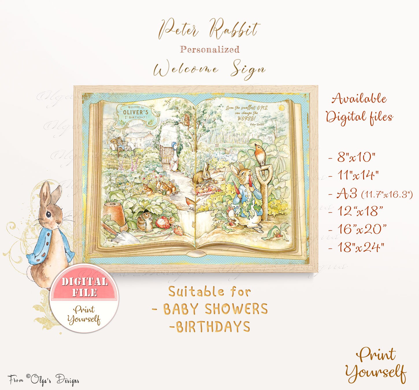 Personalized Peter Rabbit Book Welcome Sign, Peter Rabbit 1st Birthday ...