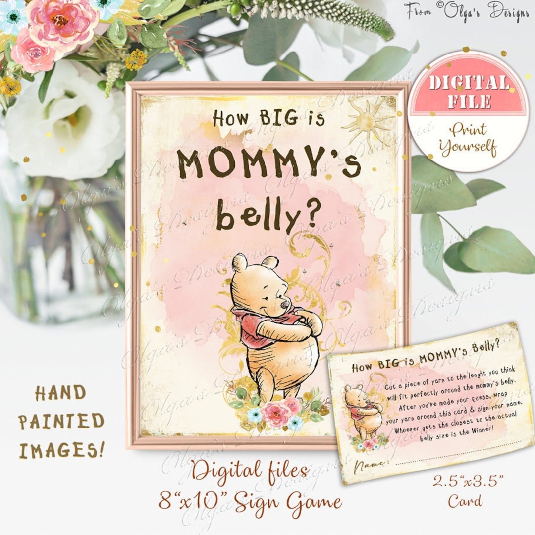 Classic Winnie the Pooh Baby Shower Game Sign How Big is Mommys Belly ...