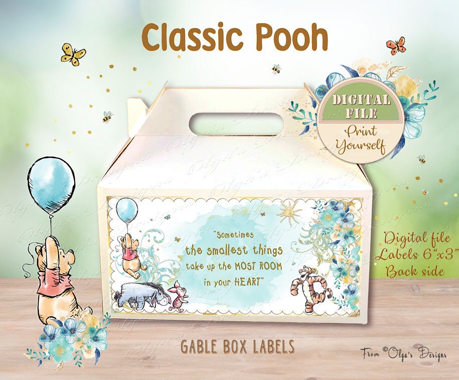 Classic Winnie the Pooh Gable Box Labels Pooh Birthday Party - Etsy Canada