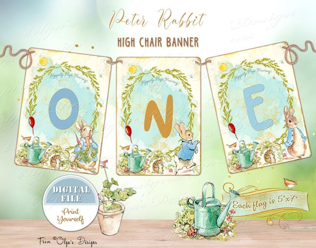 Peter Rabbit One Banner, Bunny High Chair 1st Birthday Banner, Peter ...