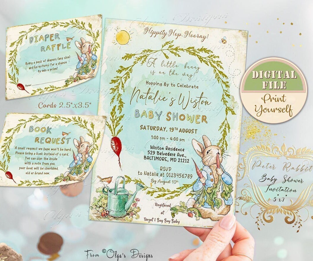 Peter Rabbit Baby Shower Invitation Bundle Pack, Beatrix Potter Book ...
