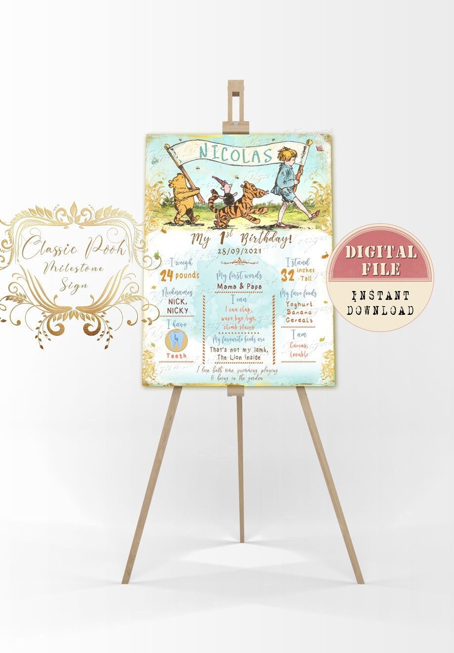 Classic Winnie the Pooh Birthday Milestone Board Pooh Chalk - Etsy