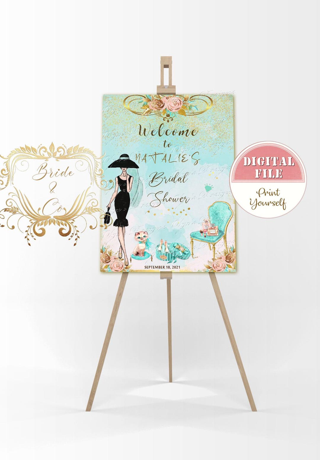 Audrey Hepburn Bridal Shower Welcome Sign, Bride & Co. Decor (digital ...
