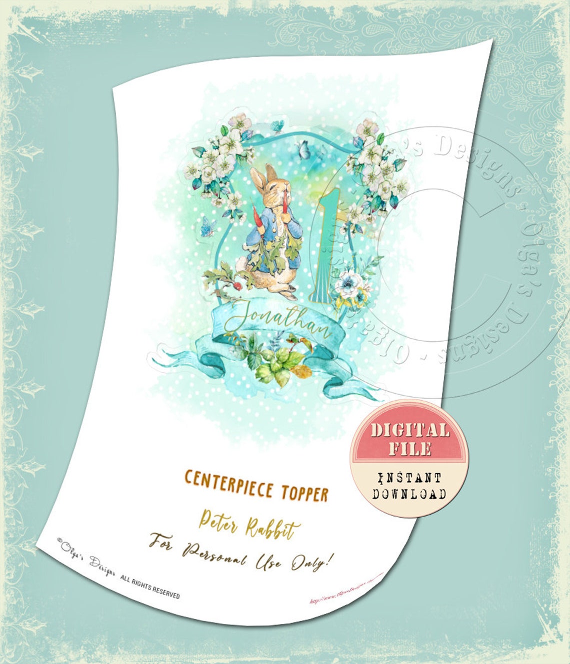 Personalized Peter Rabbit Cake Topper Printable Birthday - Etsy