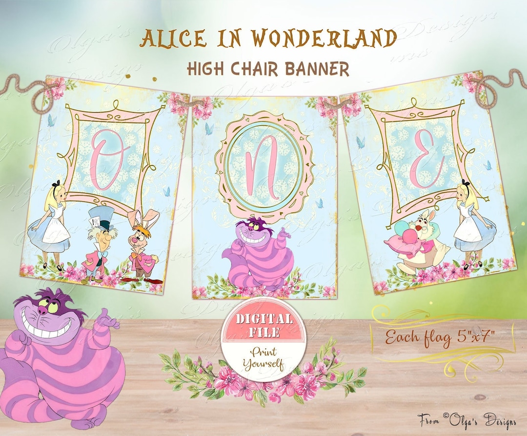 Alice in Wonderland One Banner, Onederland High Chair 1st Birthday ...