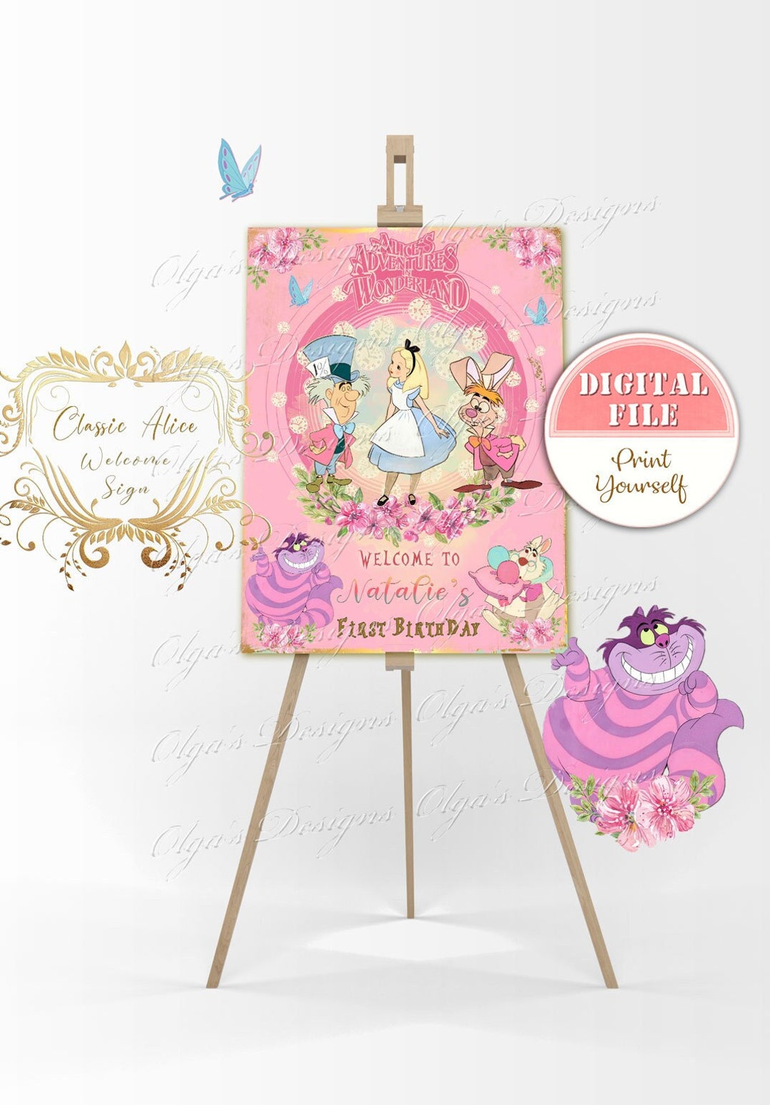 Personalized Alice in Wonderland Welcome Sign, Printable Classic Alice ...