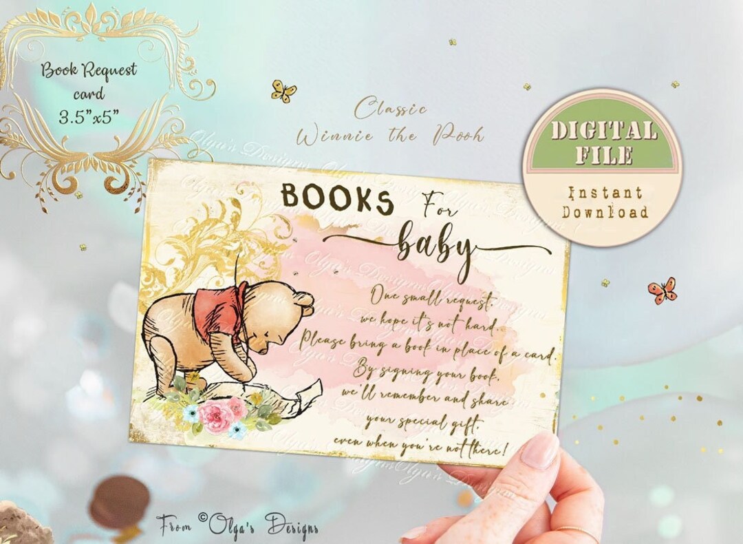 Classic Winnie the Pooh Baby Shower Book Request Card, Winnie Bring A ...
