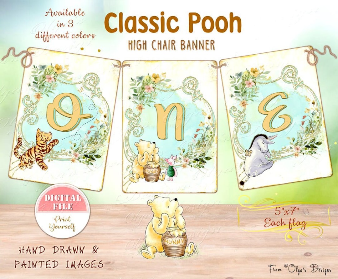 Classic Winnie the Pooh One Banner, Pooh High Chair 1st Birthday Banner ...