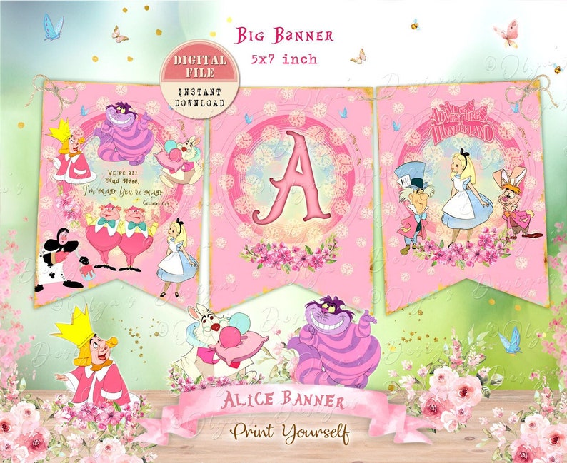 Alice in Wonderland Happy Birthday Banner Alice Birthday - Etsy