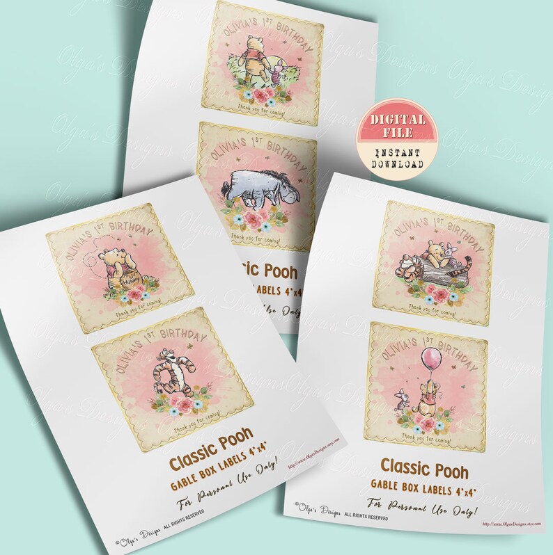 Classic Winnie the Pooh Gable Box Labels Pooh Birthday Party - Etsy