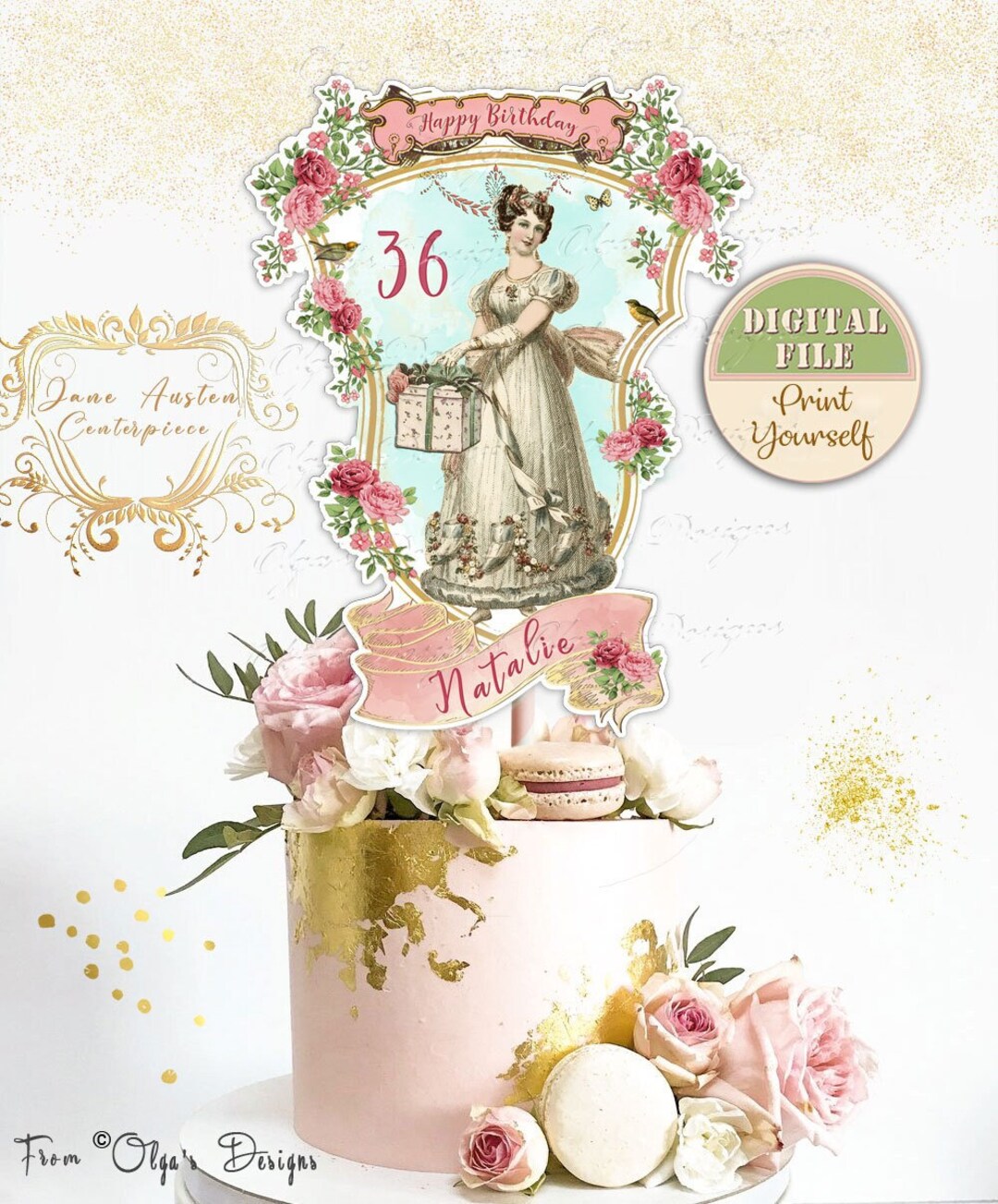 Personalized Jane Austen Cake Topper, Tea Party, Bridal Shower Party ...