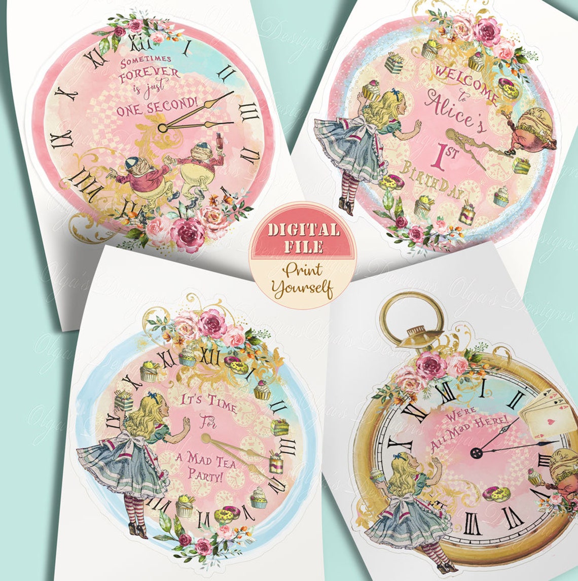Alice in Wonderland Clocks Alice Birthday Party Decorations - Etsy