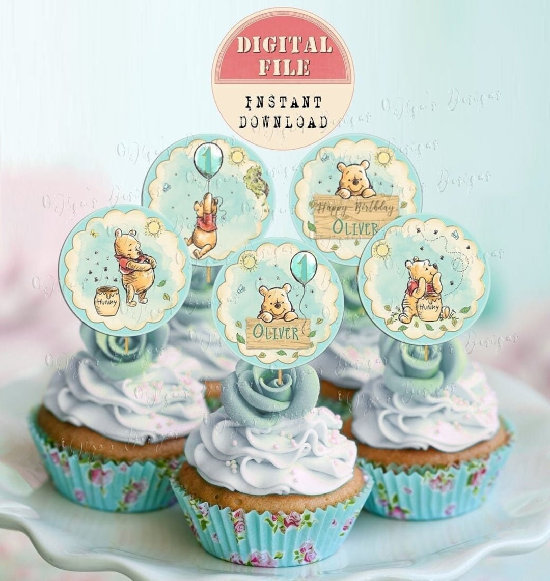 Winnie the Pooh Birthday Cupcake Toppers, Personalized (digital Files ...