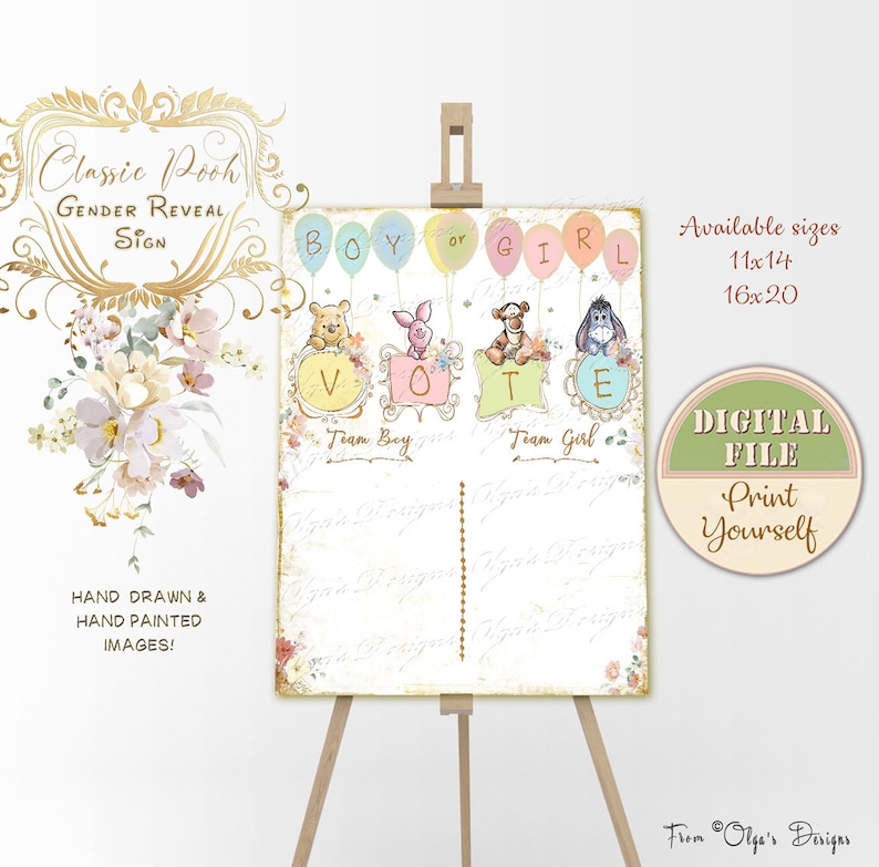 Classic Winnie The Pooh Gender Reveal Game Pooh Guess The Etsy