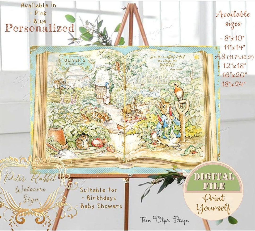 Personalized Peter Rabbit Book Welcome Sign, Peter Rabbit 1st Birthday ...