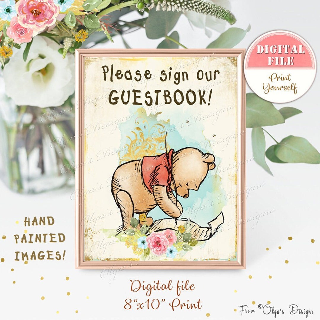 Classic Winnie the Pooh Baby Shower Table Sign, Pooh Birthday Party ...