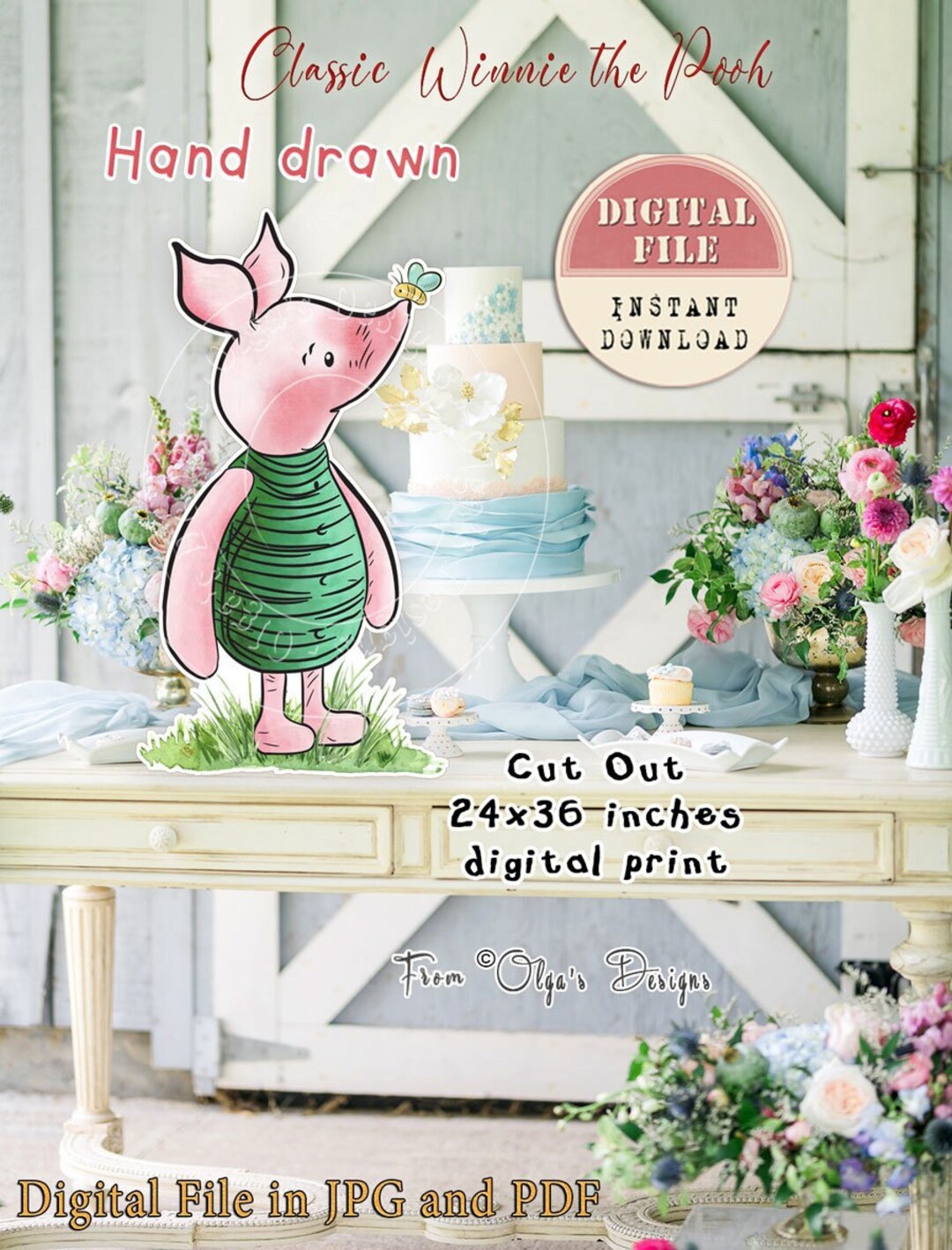 Piglet & Bees Cutout, Winnie the Pooh Baby Shower Decor (digital File ...