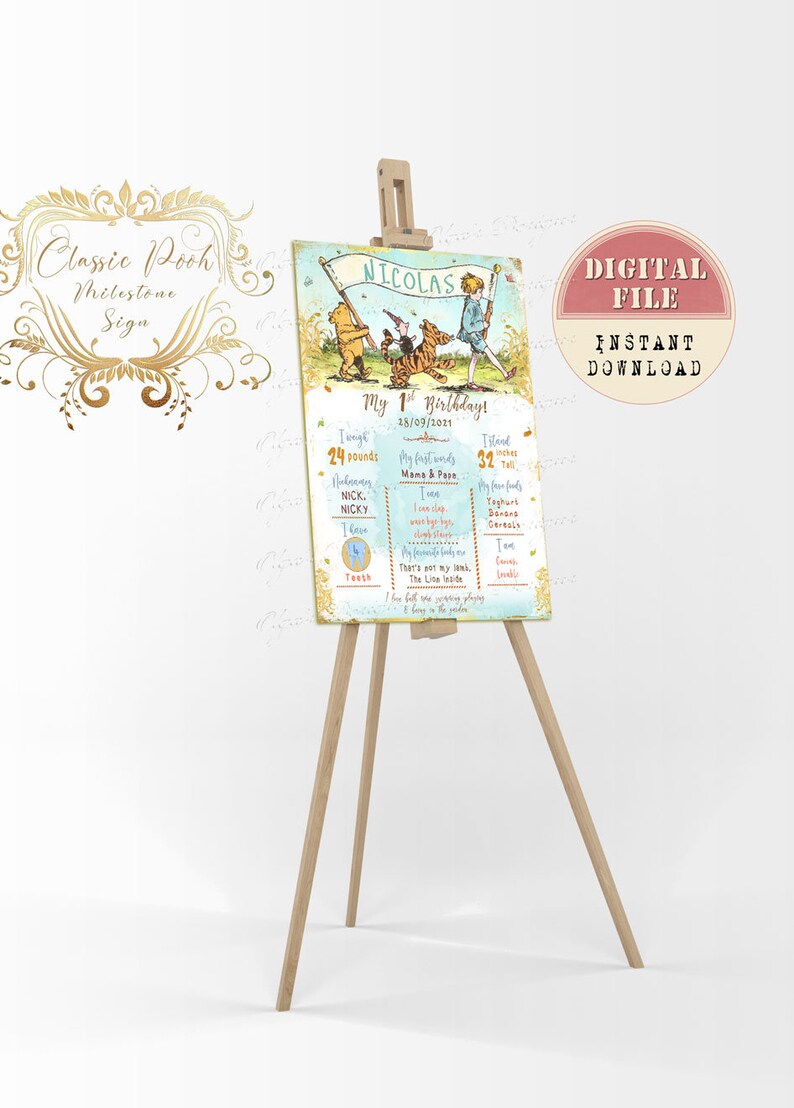 Classic Winnie the Pooh Birthday Milestone Board, Pooh Chalk Board Sign ...