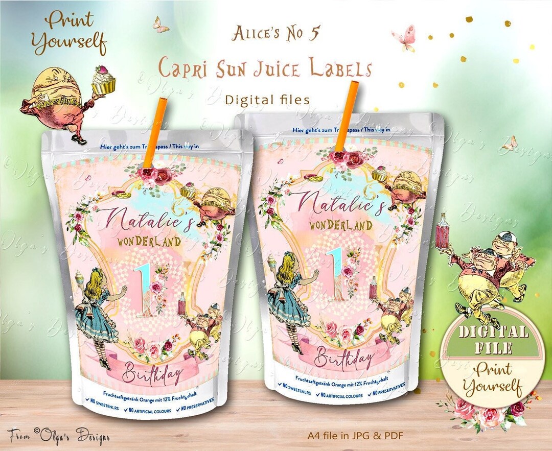 Alice in Wonderland Capri Sun Juice Labels, Personalized Alice Birthday ...