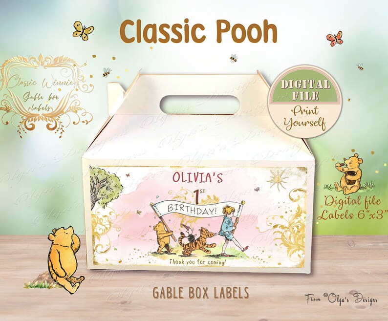 Classic Winnie the Pooh Gable Box Labels Pooh Birthday Party - Etsy UK