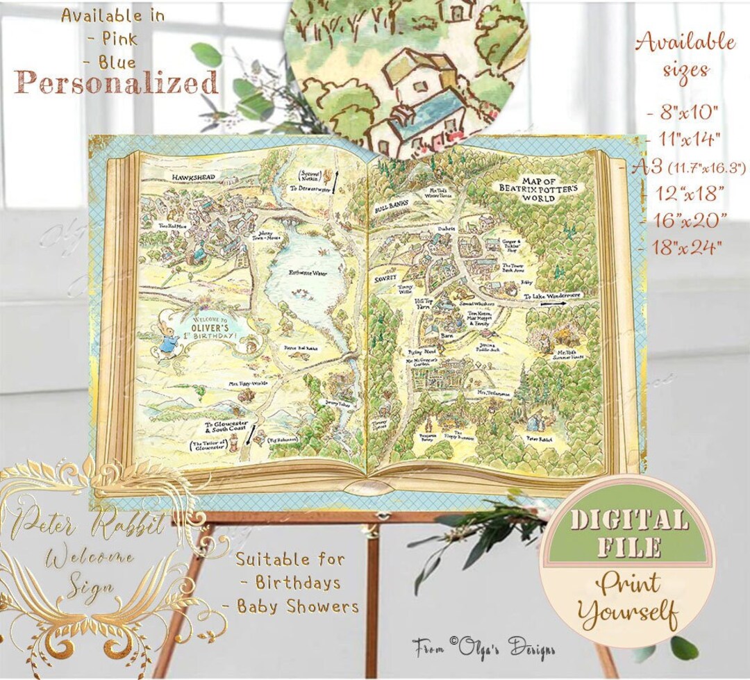 Beatrix Potter Map Peter Rabbit Welcome Sign Peter Rabbit - Etsy