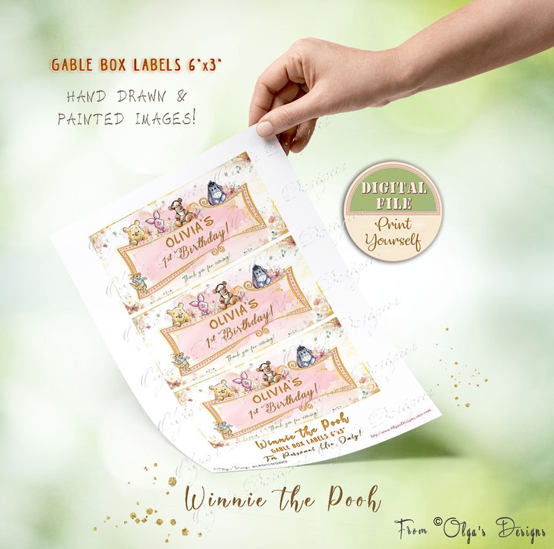 Classic Winnie the Pooh Birthday Party Gable Box Labels Pooh - Etsy