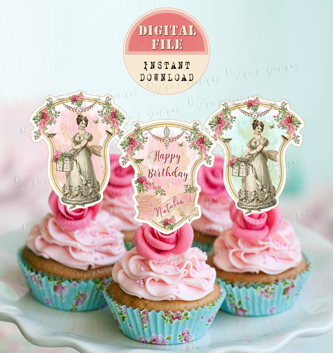 Personalized Jane Austen Cupcake Toppers, Printable Tea Party, Digital ...