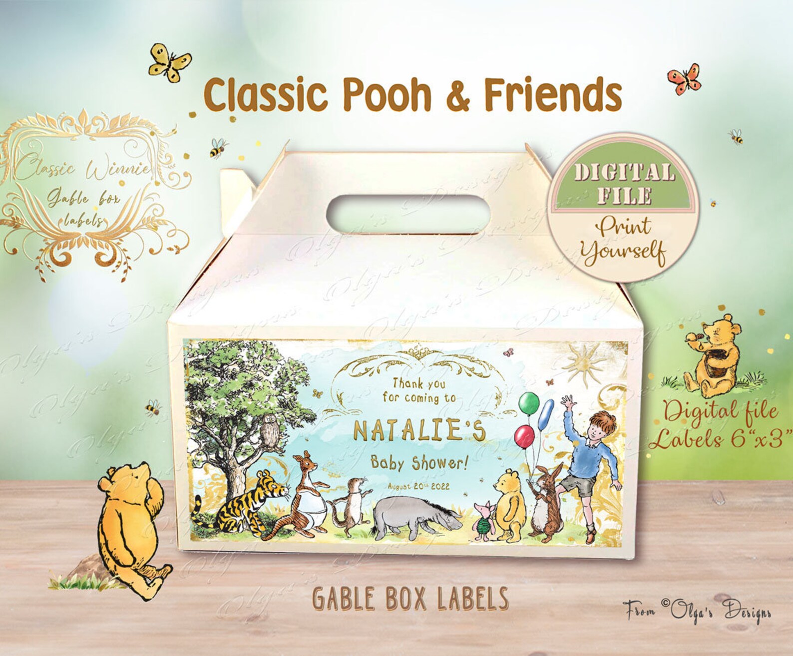 Classic Winnie the Pooh Gable Box Labels Pooh Birthday Party - Etsy Canada