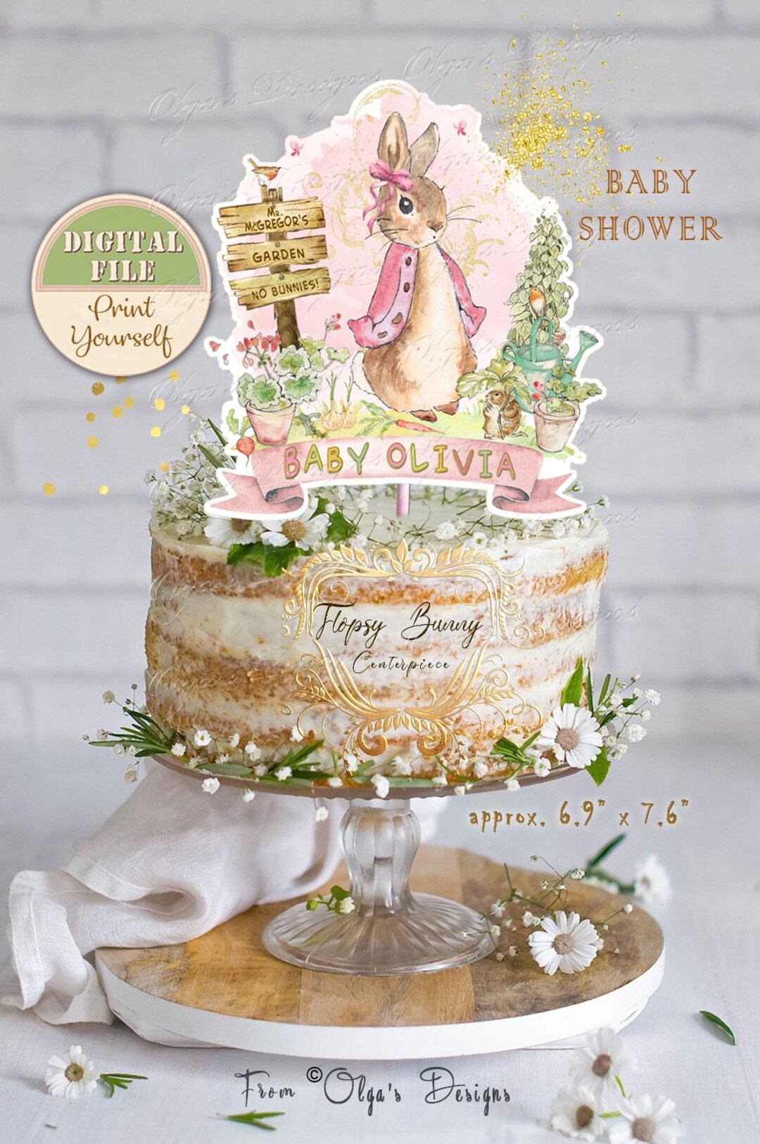 Flopsy Bunny Cake Topper, Baby Shower Centerpiece (digital File) - Etsy