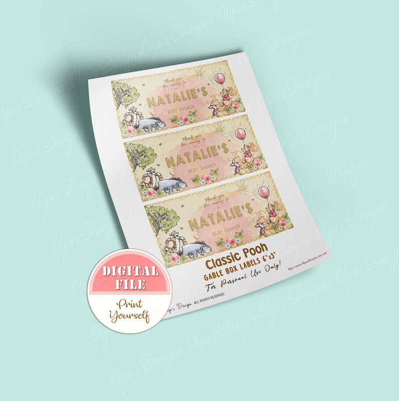 Printable File Classic Winnie the Pooh Gable Box Labels Pooh - Etsy