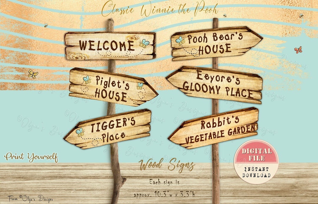 Classic Winnie the Pooh Arrow Wood Signs for Birthday Party, Direction ...