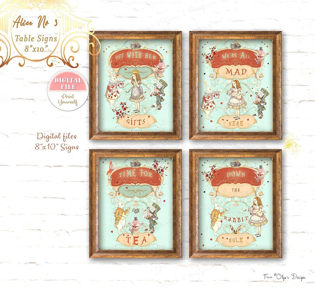 Alice in Wonderland Table Signs Bundle, Classic Alice Onederland ...