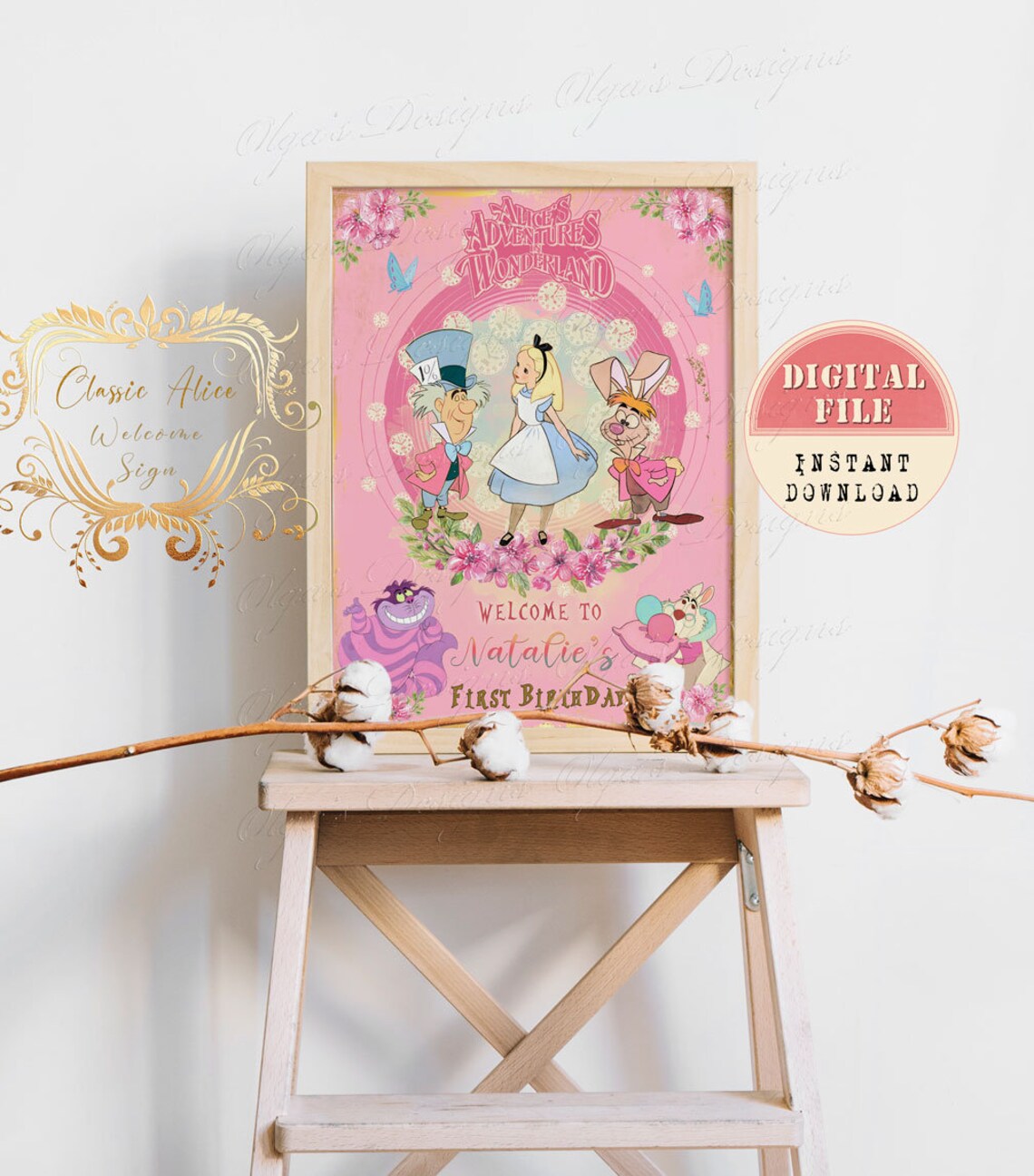 Personalized Alice in Wonderland Welcome Sign Printable | Etsy