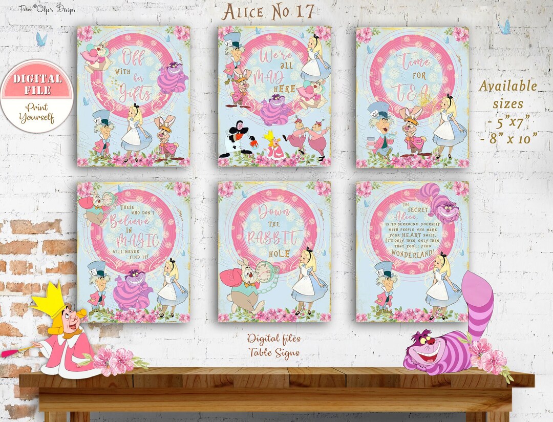 Alice in Wonderland Table Signs Bundle, Classic Alice Onederland ...