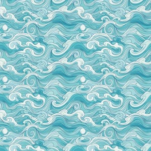 Blue Japanese Wave Cotton Fabric by the Half Yard Customized Fabrics ...