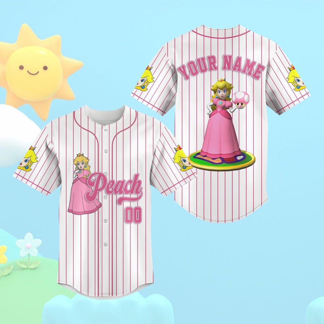 Personalized Princess Peach Baseball Jersey, Super Mario Characters ...