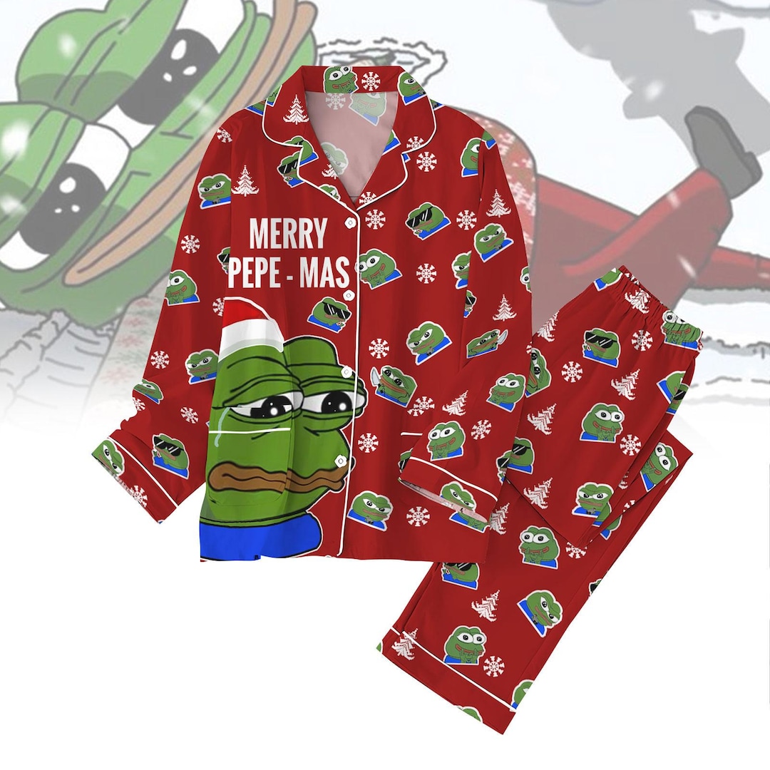 Pepe Frog Christmas Pajamas, Funny Holiday Pajamas, Pepe Meme Shirt ...