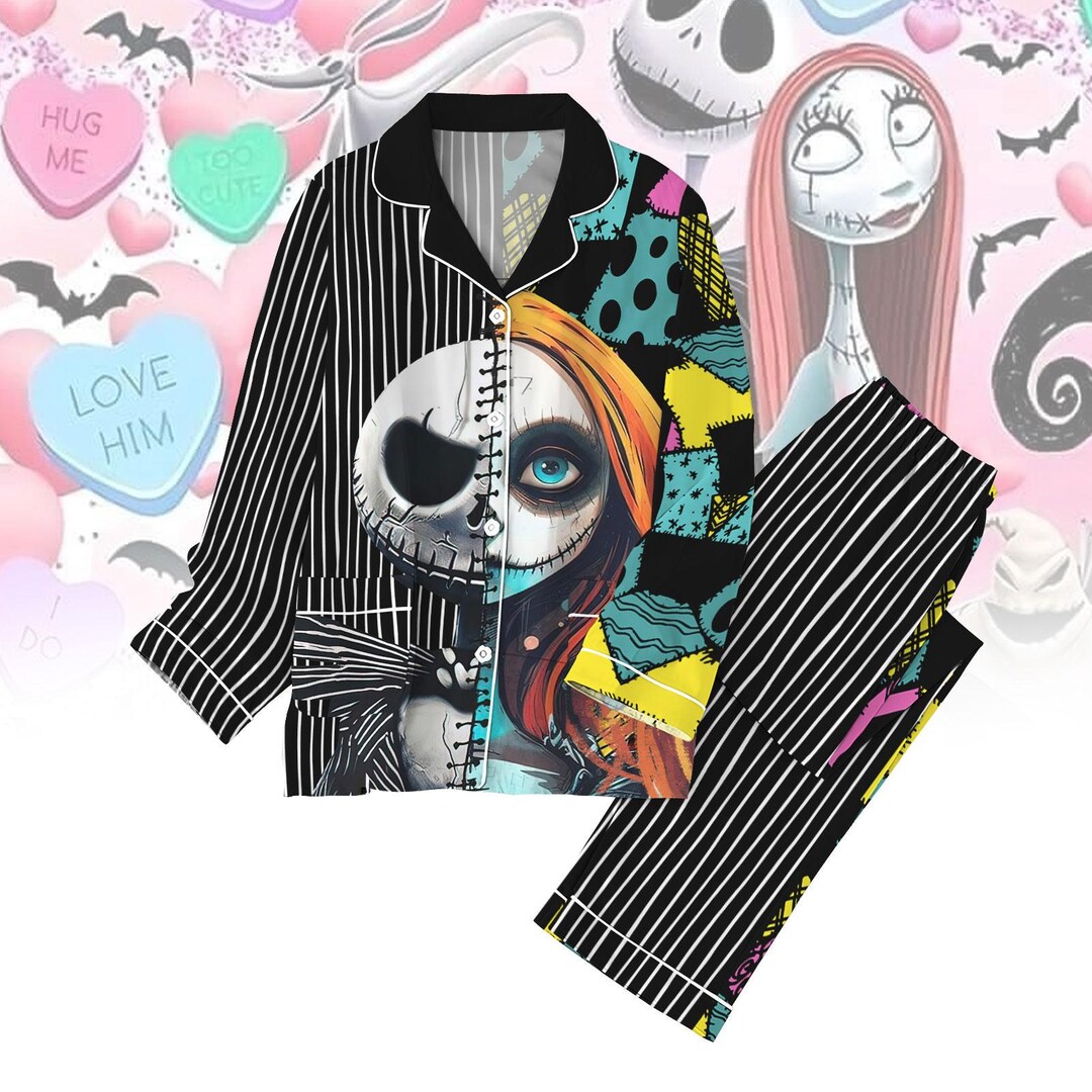 Jack and Sally Pajamas Set, Horror Couple Matching Pajamas, Nightmare ...