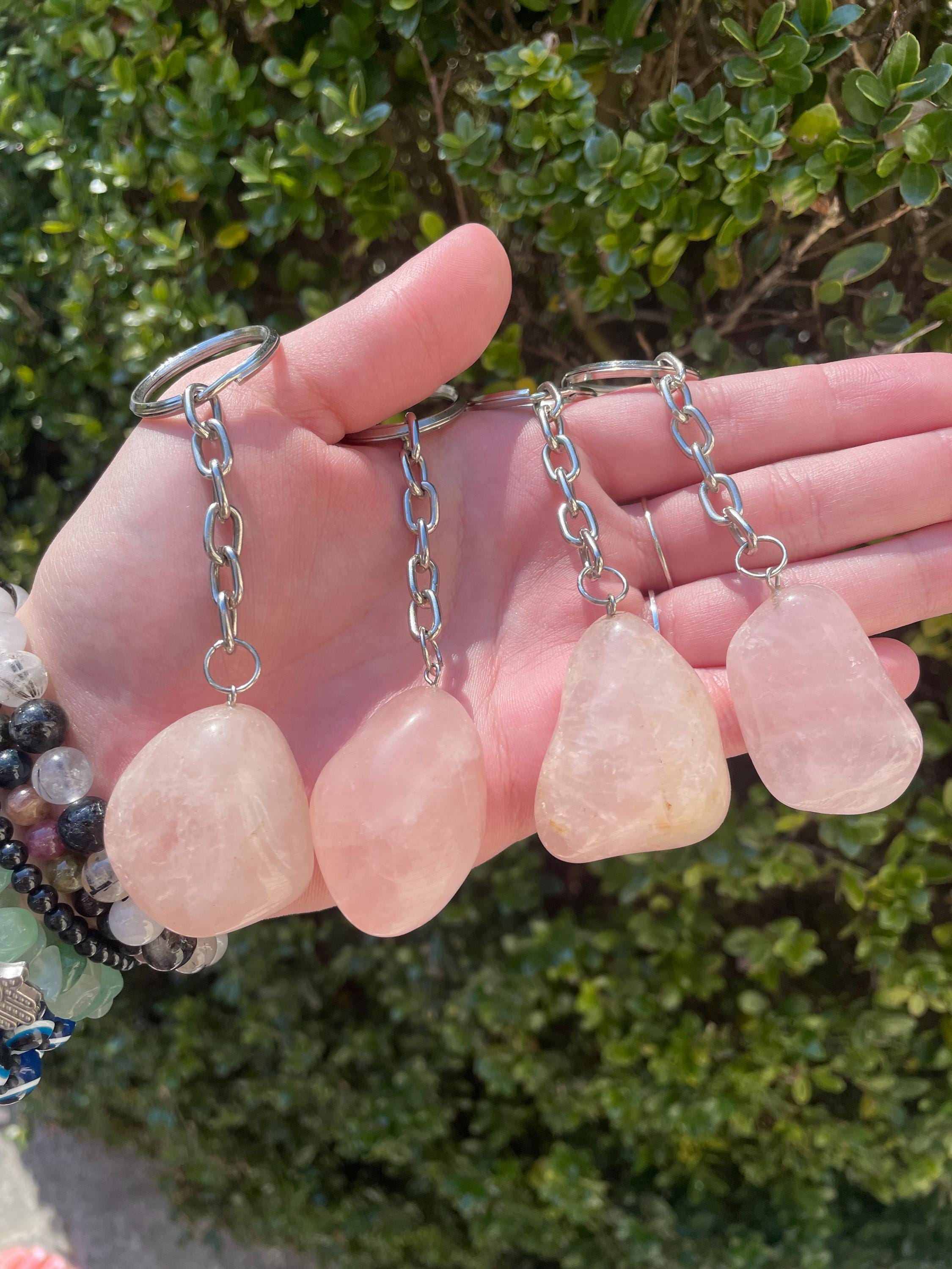 Rose Quartz Tumbled Crystal Keychain - Silver Keyring Purse Charm - Etsy