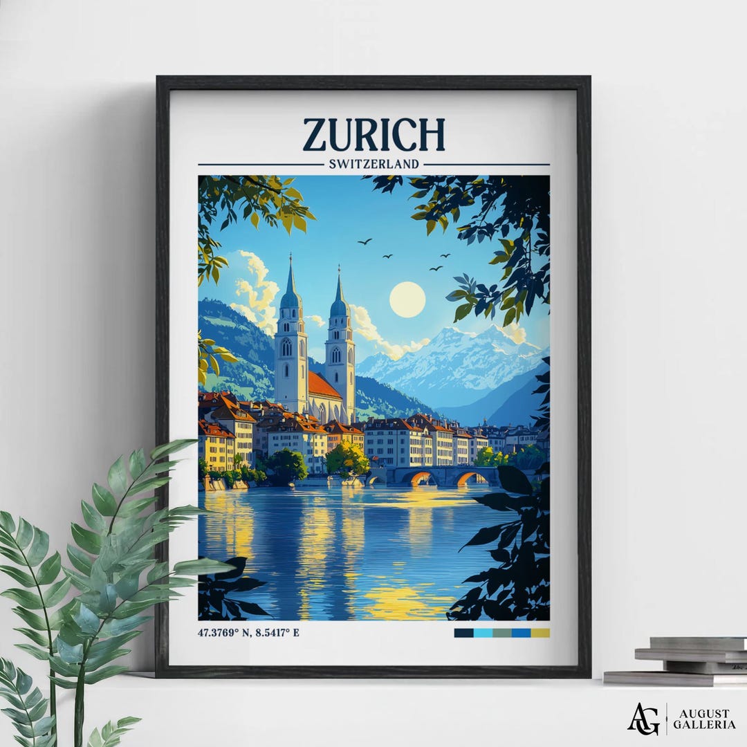 Zurich Switzerland Retro Travel Print | Wall Art | Zurich Travel Print ...